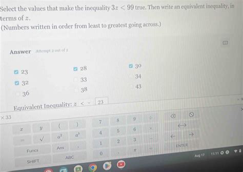 Solved Select The Values That Make The Inequality 3z