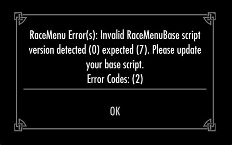 Invalid Racemenu Basescripe Error Using Newest Versions Of Everything Technical Support