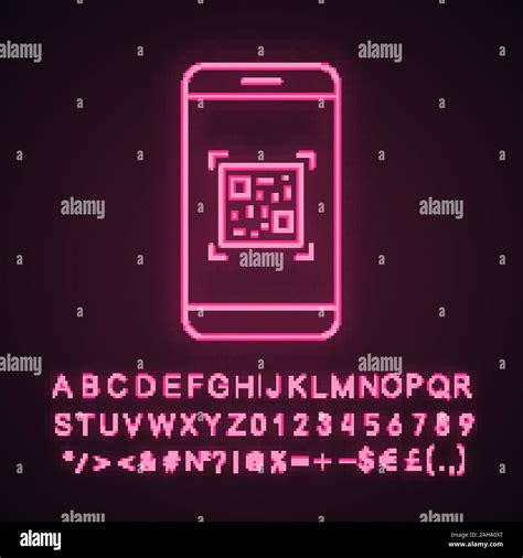 Qr Code Scanning Smartphone App Neon Light Icon Matrix Barcode Scanner
