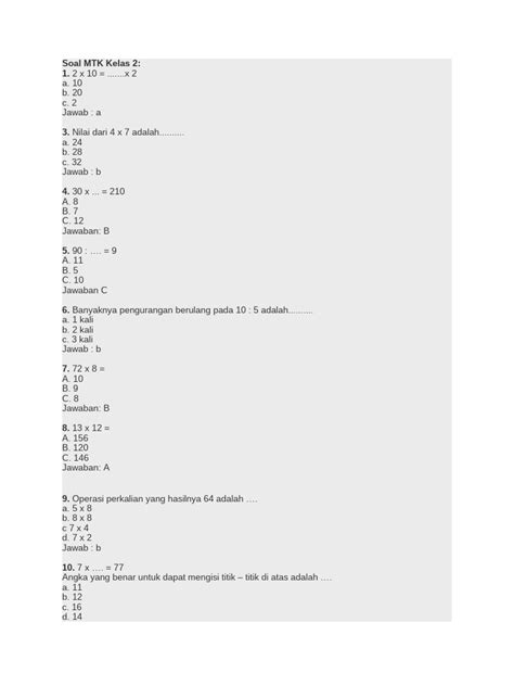 Soal Mtk Kelas 2as Pdf