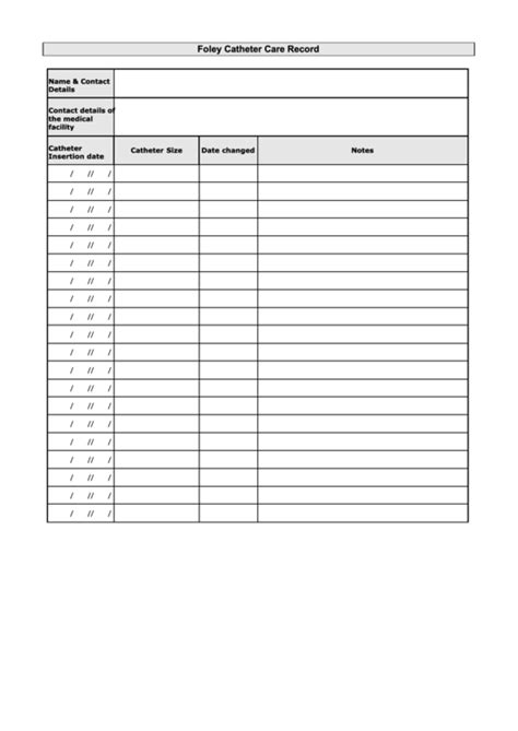 Foley Catheter Care Record Printable Pdf Download