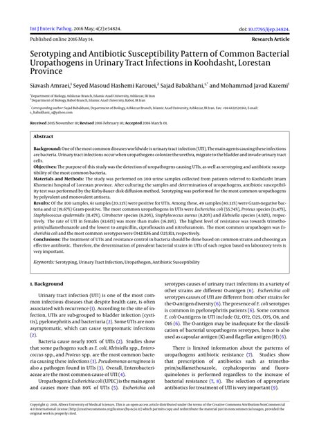 Pdf Serotyping And Antibiotic Susceptibility Pattern Of Common Bacterial Uropathogens In