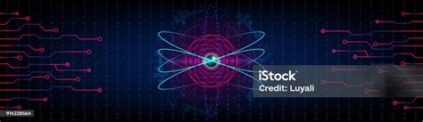 Hud 원자 미래 파노라마 배경 전자 금속 코어와 숫자 미래의 공상 과학 Fi 인터넷 기술 및 비즈니스 인터페이스 배경 서클 벡터입니다 개념에 대한 스톡 벡터 아트 및 기타