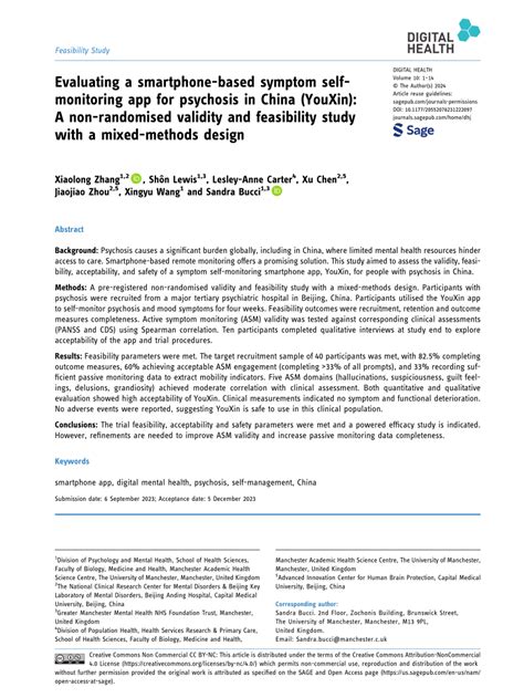 Pdf Evaluating A Smartphone Based Symptom Self Monitoring App For Psychosis In China Youxin
