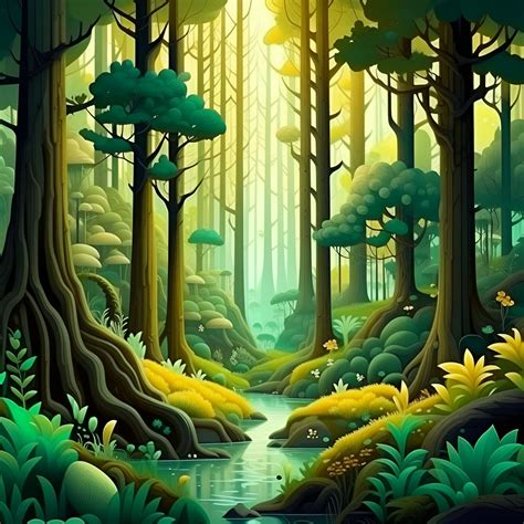 Рисунок красивого леса в 2024 г Пейзажи Рисунки пейзажей Лес иллюстрация