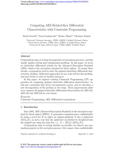 Aes Related Key Differential Characteristic Pdf Cryptanalysis Cryptography