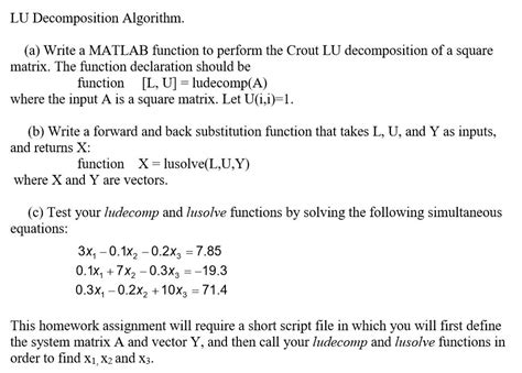 lu decomposition algorithm a write a matlab