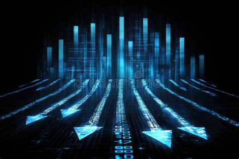 Abstract Digital Data Visualization With Arrows And Growing Graphs In Blue Tones Stock Image