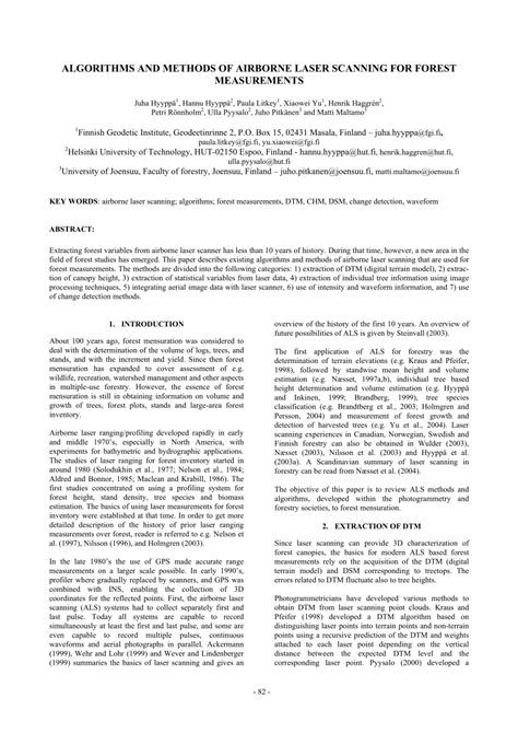 Pdf Algorithms And Methods Of Airborne Laser Scanning For Forest Measurements