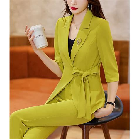 Badu Bg Пролет Лято Елегантни бизнес костюми за работа с панталони и якета Палта Дамски