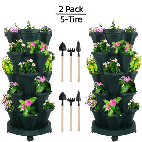 Stacking Flower Pot 5 Tier Indoor Outdoor Vertical Stackable Plastic
