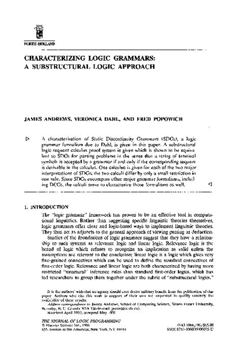 Pdf Characterizing Logic Grammars A Substructural Logic Approach