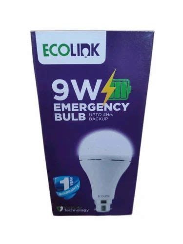 Ecolink 9w Emergency Led Bulb Battery Type Lithium Ion At Rs 345box