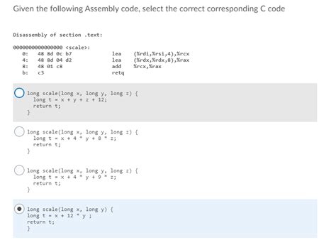 Solved Given The Following Assembly Code Select The Correct Chegg Com