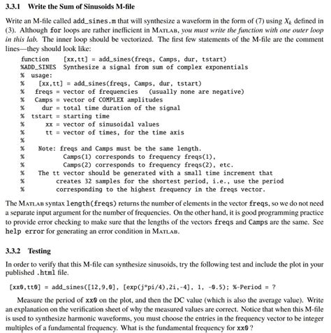 Solved 331 Write The Sum Of Sinusoids M File Write An