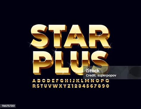 벡터 골든 엠블럼 스타 플러스 엘리트 3d 알파벳 문자 및 숫자 입체 이미지에 대한 스톡 벡터 아트 및 기타 이미지 입체 이미지 금 금속 별 모양 Istock