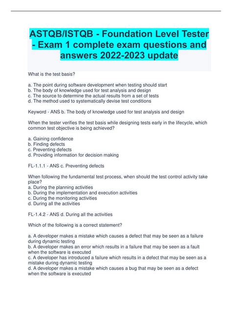 Astqb Istqb Foundation Level Tester Exam 1 Complete Exam Questions And Answers Update