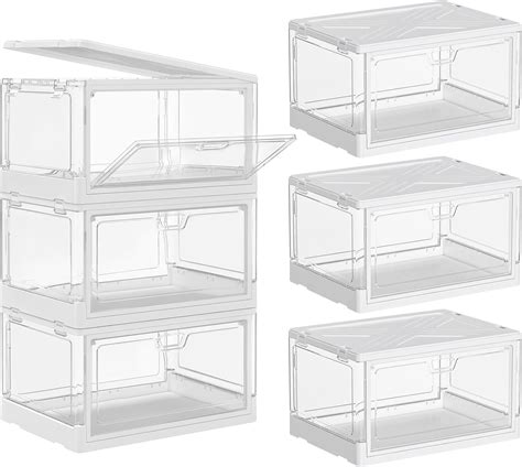 Clear Storage Bins With Lids Stackable Storage Bins With Magnetic Doors Open Front Plastic