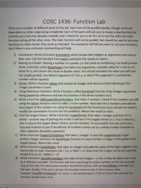 Solved Cosc 1436 Function Lab There Are A Number Of