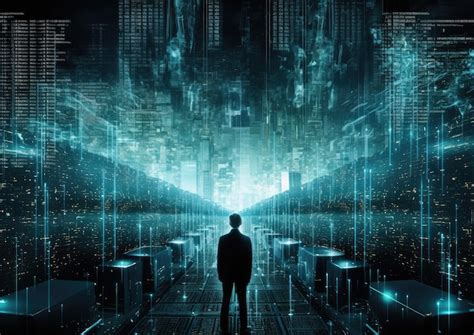 Premium Ai Image A Portrayal Of Ai Algorithms Sifting Through A Massive Stream Of Data To