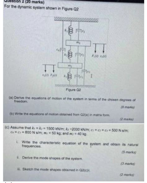 Question 2 20 Marks For The Dynamic System Shown In Figure Q2 A Derive The Equations Of