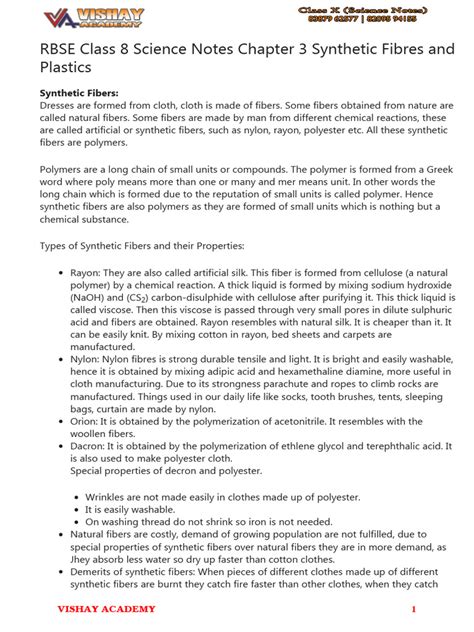 Rbse Class 8 Science Notes Chapter 3 Synthetic Fibres And Plastics