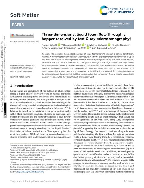 pdf three dimensional liquid foam flow through a hopper resolved by