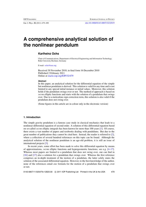 Pdf A Comprehensive Analytical Solution Of The Nonlinear Pendulum
