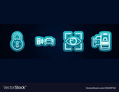 Set Line Lock Smart Car Alarm System Eye Scan Vector Image