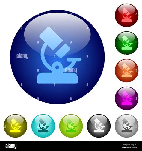 Microscope Solid Icons On Round Glass Buttons In Multiple Colors Arranged Layer Structure Stock