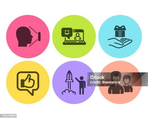 얼굴 Id 같은 및 충성도 프로그램 아이콘을 설정 합니다 프로젝트를 시작 미소와 커플 표지판 벡터 고객에 대한 스톡 벡터 아트 및 기타 이미지 Istock
