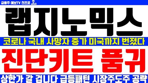 랩지노믹스 주가전망 긴급속보 코로나 국내 사망자 증가 미국까지 번졌다 진단키트 품귀현상 대시세임박 상한가 갈겁니다 급등패턴 시장주도주 공략 대형 인수합병 풀매수 급등주