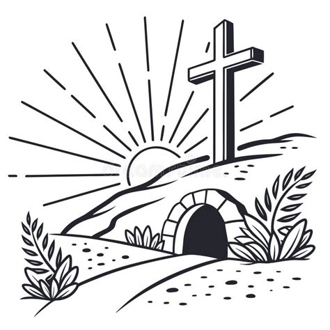 Easter Resurrection Scene With Cross And Tomb Stock Vector