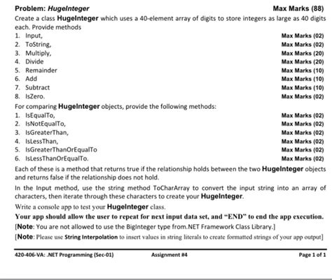 Solved Problem Hugeinteger Max Marks 88 Create A Class