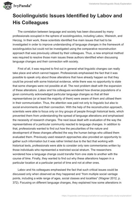 Variationist Sociolinguistic Study Explanation 2506 Words