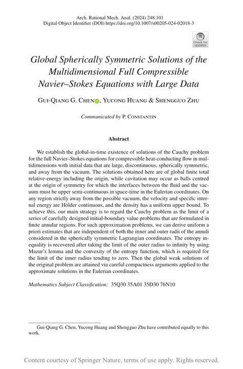Pdf Global Spherically Symmetric Solutions Of The Multidimensional Full Compressible Navier