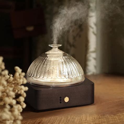 Glass Dome Essential Oil Diffuser With Glass Reservoir And Wood Base
