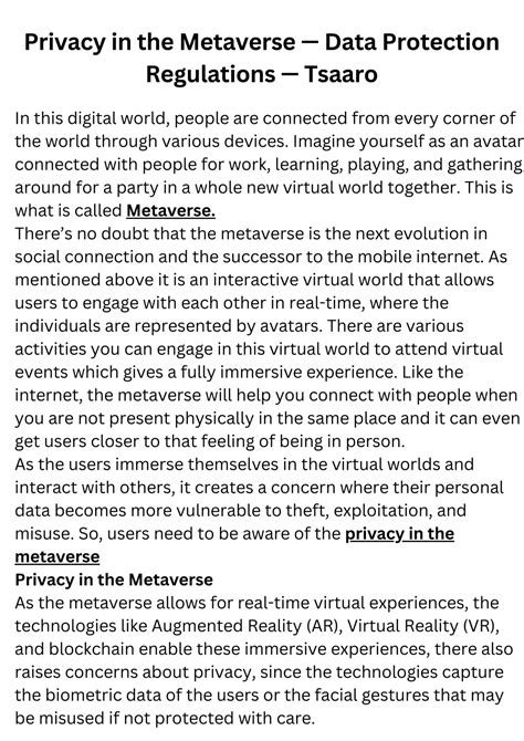 Ppt Privacy In The Metaverse — Data Protection Regulations — Tsaaro