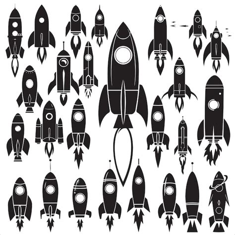Premium Vector Space Rockets In Black And White Illustration Vector Set
