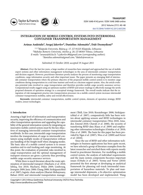 Pdf Integration Of Mobile Control Systems Into Intermodal Container Transportation Management