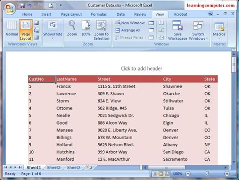 Microsoft Tutorial Excel View Tab