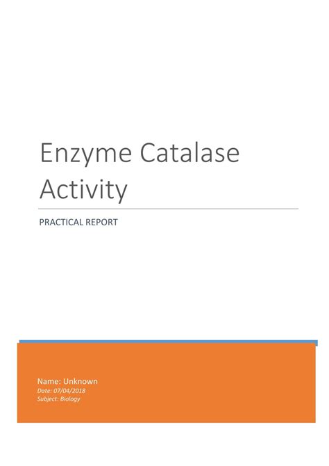 Enzymatic Activity Chem1201 General Chemistry Flinders Thinkswap