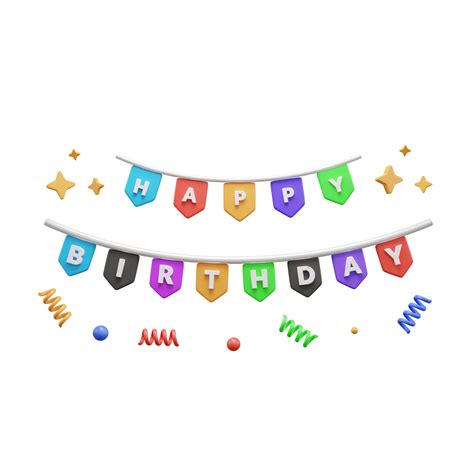 Birthday Party Flag 3d Icon Or Party Garland 3d Icon Or Bunting Flag 3d