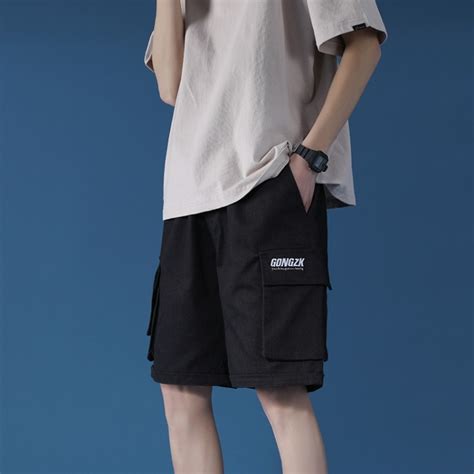 여름 면화 편지 패턴 남자를위한 캐주얼화물 반바지 색상 블랙 크기 Xxl