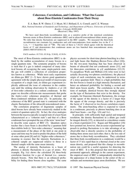 Pdf Coherence Correlations And Collisions What One Learns About Bose Einstein Condensates