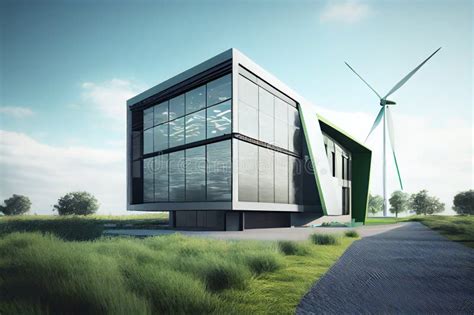 Environmentally Friendly Building Powered By Wind Energy Generative Ai Stock Illustration