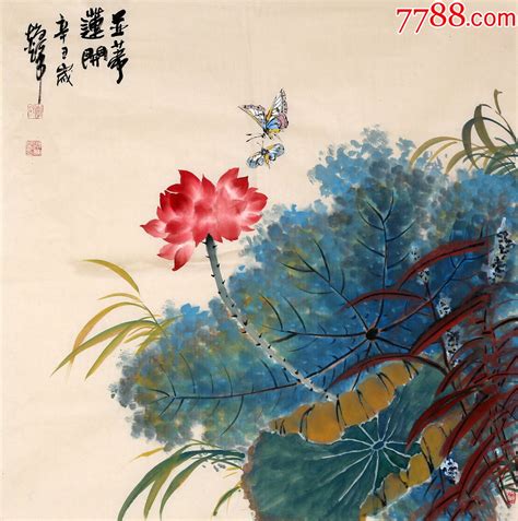 【保真】河北省美协会员、知名画家李增辉荷花四尺斗方：并蒂莲开花鸟国画原作亦风斋书画【7788商城】