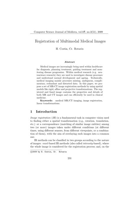 Pdf Registration Of Multimodal Medical Images