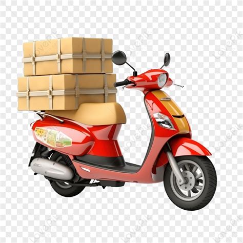 핀 위치에 판지 상자가 있는 3d 배달 스쿠터 또는 스쿠터를 사용한 3d 배달 서비스개념수송 Png 일러스트 무료 다운로드 Lovepik
