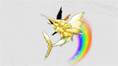 Pegasmon Submarimon Digimon Original Highres Digimon Creature Fusion Rainbow Solo